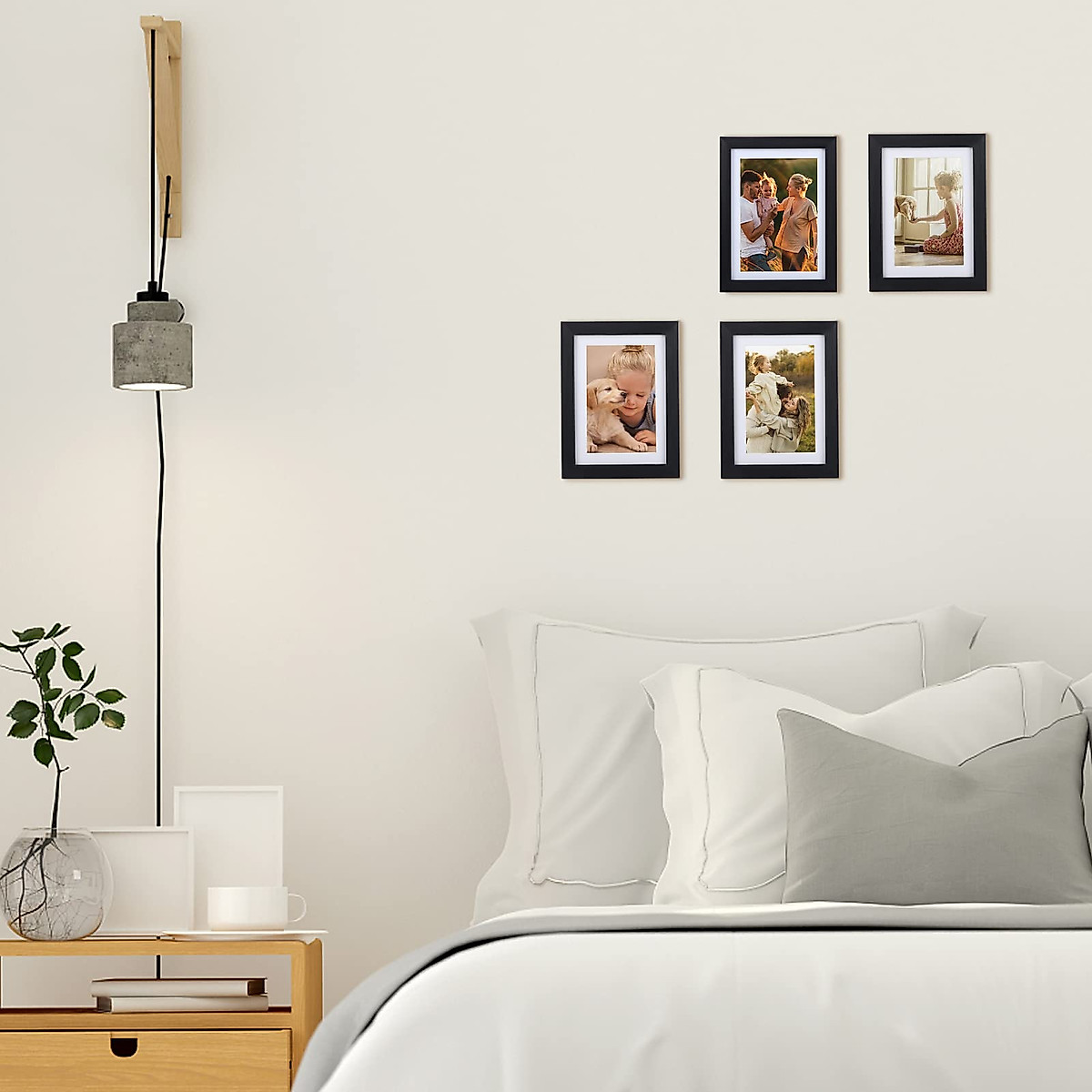 Giftgarden 4x6 Picture Frame Set of 4, 5x7 Frames Matted to 4 by 6 Pictures with Mat or 5 by 7 Photos without Mat, Wall Hanging or Tabletop Display, Black