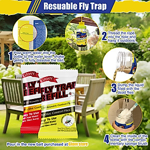 Glovv 2 Pack Reusable Fly Traps Outdoor Jar with Natural Flies Trap Refill and Sponge Brush, Bug Catcher and Ranch Fly Hunter Insect Repellent Killer for Stable Horse, Garden