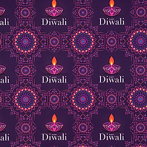 RUSPEPA Diwali Wrapping Paper Roll - Mini Roll - Purple Oil Lamp Pattern Great for Diwali, Holiday and Party - 17 Inches X 32.8 Feet