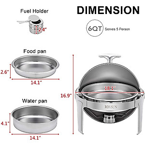 ROVSUN 3-Pack Roll Top Chafing Dish Buffet Set,6 Quart Full Size Pan Chafer, NSF Stainless Steel Round Set with Food Pan, Water Pan for Wedding, Parties, Banquet, Catering Events