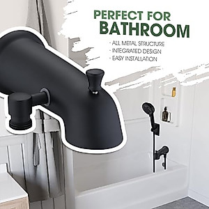 RAINREVIVE All Metal Tub Spout with Diverter for Hand Held Shower, Fits for Threaded 1/2" or 3/4" IPS, Bathtub Faucet with Shower Diverter Universal Tub Diverter Spout, Matte Black