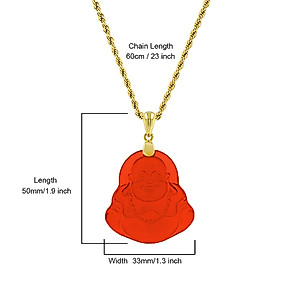 Happy Laughing Buddha Red Jade Pendant Necklace Figaro Gold Chain Genuine Certified Grade A Jadeite Jade Hand Crafted, Jade Necklace, 14k Gold Filled Laughing Jade Buddha necklace, Jade Medallion Red