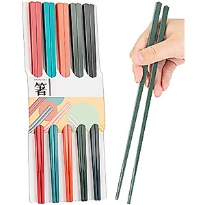 Chopsticks,LIANGKEN 5 Pairs Dishwasher Safe Fiberglass Chopsticks Set,9.5 Inch Reusable Japanese Chinese Chopsticks , Non-Slip, Easy to Use (colorful ) (9.5 inch, color)