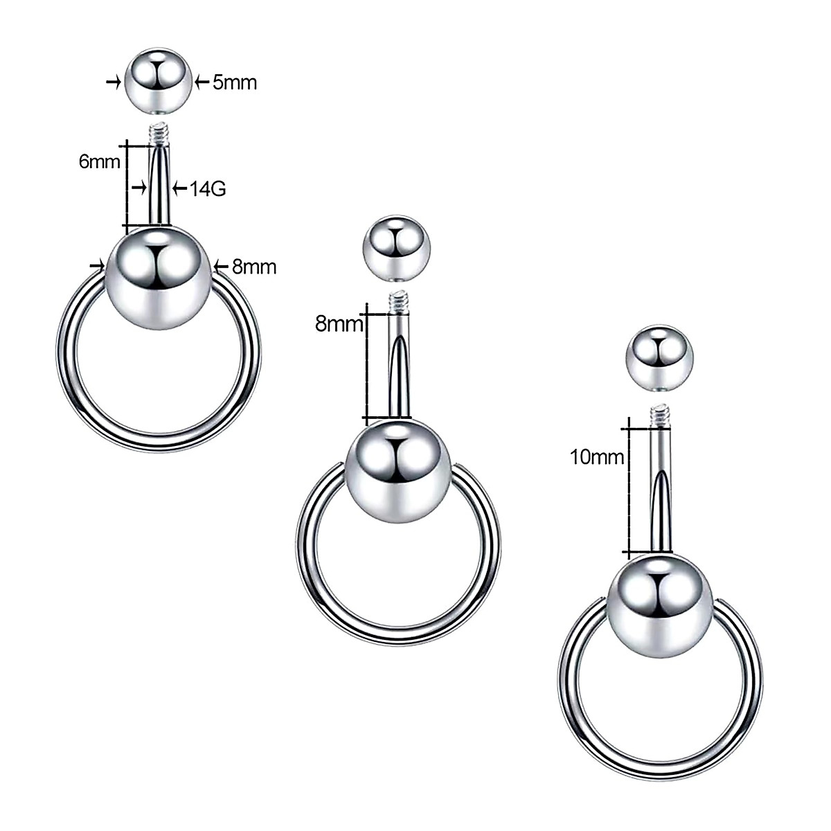 Detachable Circular Belly Button Rings 14G Surgical Stainless Steel Navel Barbell Stud Body Piercing