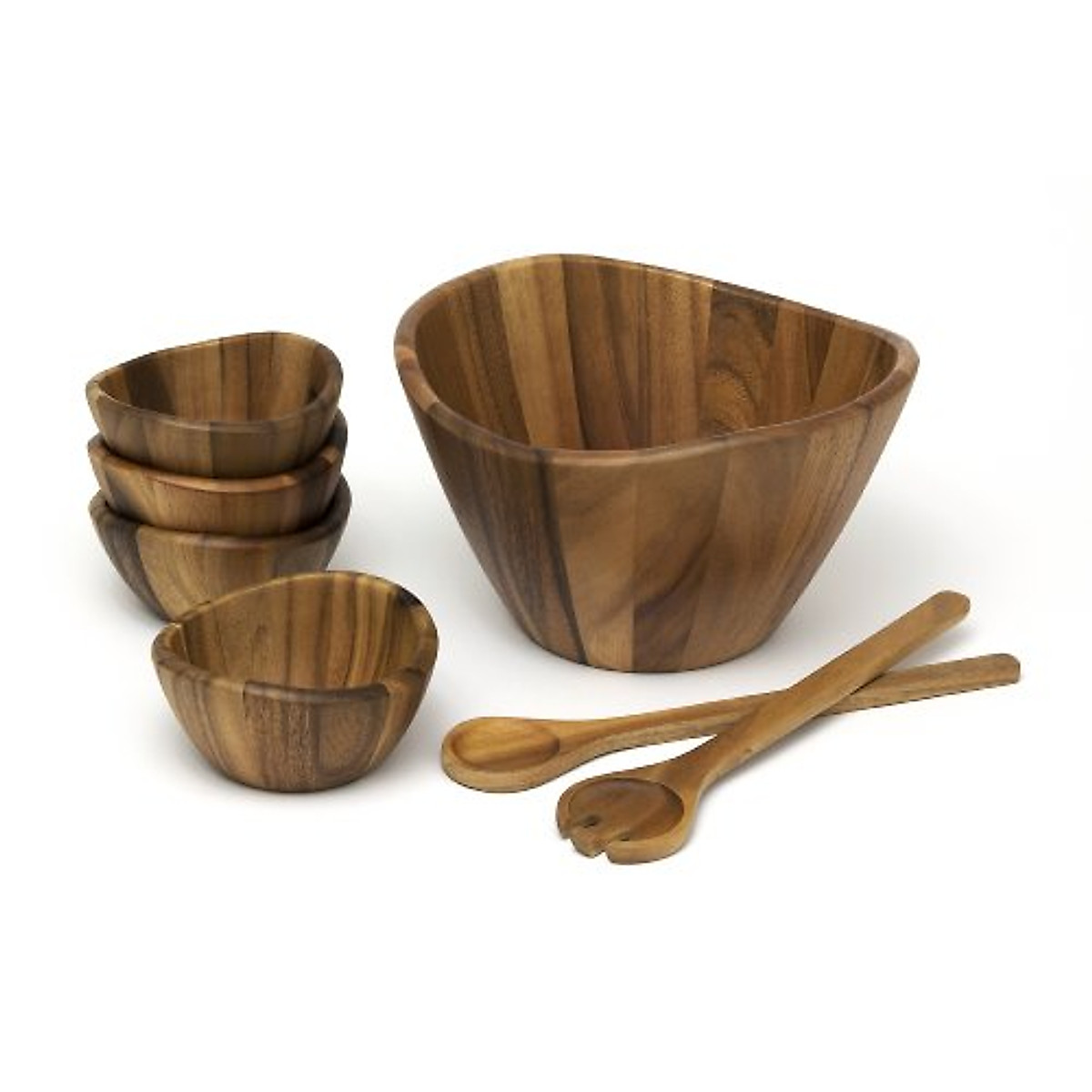 Lipper International Acacia Wave Bowl Set with Servers, 162.31 fluid ounces