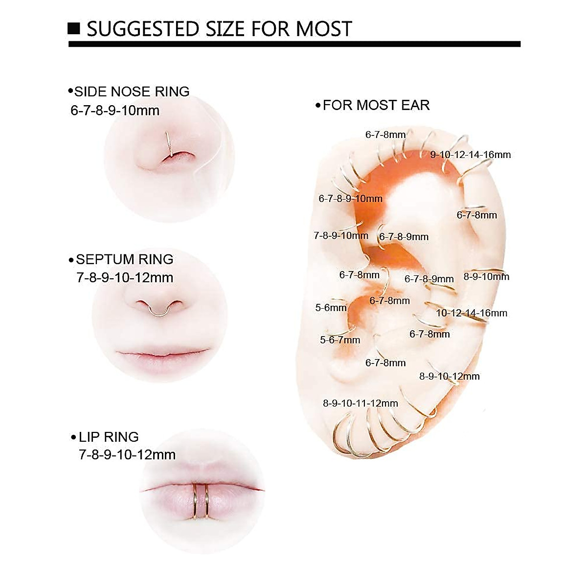 OreilleStar Nose Rings Septum Hoops Hypoallergenic 316L Surgical Steel Small Round Clicker Hinged Earrings Gold 16Gauge 6MM for Helix Cartilage Daith Snug Tragus Lobe