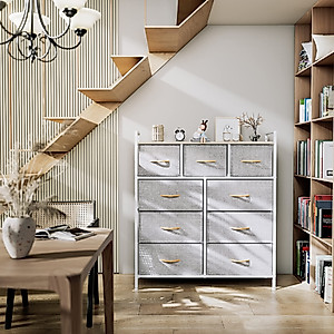 YITAHOME 9-Drawer Fabric Dresser, Furniture Storage Tower Cabinet, Organizer for Bedroom, Living Room, Hallway, Closet & Nursery, Sturdy Steel Frame, Wooden Top, Easy-to-Pull Fabric Bins(Light Grey)