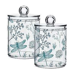 CHSIN 2 Pack Qtip Holder Dispenser with Lids, Dragonfly Storage Containers, Bathroom Canisters Organizer for Cotton Ball,Cotton Swab,Cotton Round Pads,Floss H120308 (g286930256p746c790s1724)