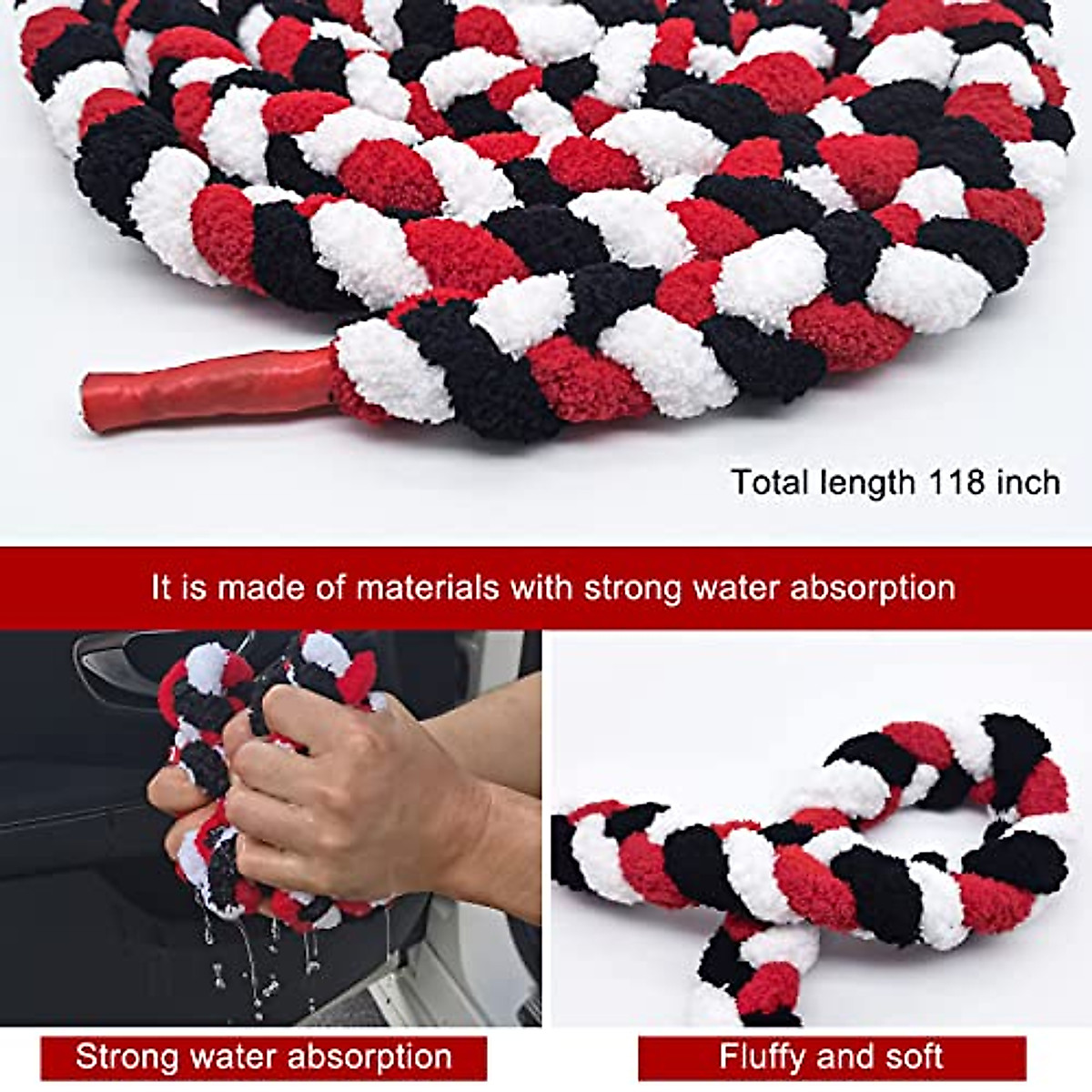 Miytsya 10 Ft Hand Braid Strand Soak Shield Rope for Car Window Tinting, Car Wash Windshield Glass Gap Absorbent Drying Rope 3 Meters Microfiber Water Absorbed Tool