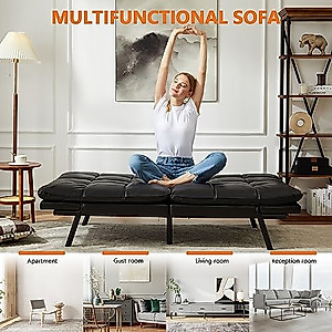 Sweetcrispy Comfortable Futon Sofa Bed, Convertible Adjustable Sofa Bed Couch, Memory Foam Loveseat for Efficient Home and Office Use, Black