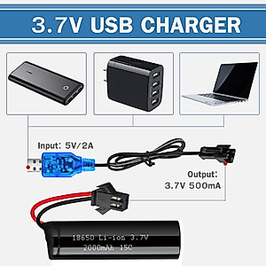 VICMILE 3.7V 2000mah Li-ion Battery 2Pack with 2 USB Chargers SM-2P Plug 15C RC Recgargeble Battery Compatible with DE45 DE42 Remote Control Cars
