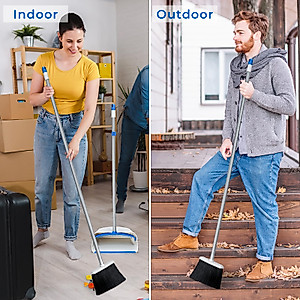 SONCAL Broom with Dustpan Combo Set, 52" Upright Dust Pans with Long Handle Angle Broom for Home Kitchen Room Office Lobby Cleaning Gray