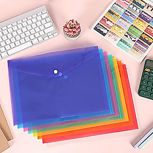 EOOUT 14 Pack Plastic Envelopes Poly Envelopes, Clear Document Folders Plastic File Folders with Snap Closure, 7 Colors, Letter A4 Size File Envelopes for School and Office Supplies