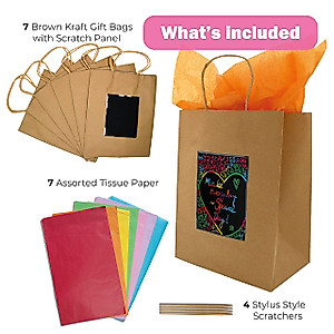 PURPLE LADYBUG SUNGEMMERS Gem Art Suncatcher Kit for Kids + 7 Brown Gift Bags with Scratch Panel for Messages