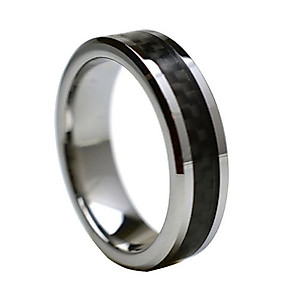 Tungsten Carbide with Black Carbon Fiber Inlay 6mm Wedding Band Ring, 12 Size