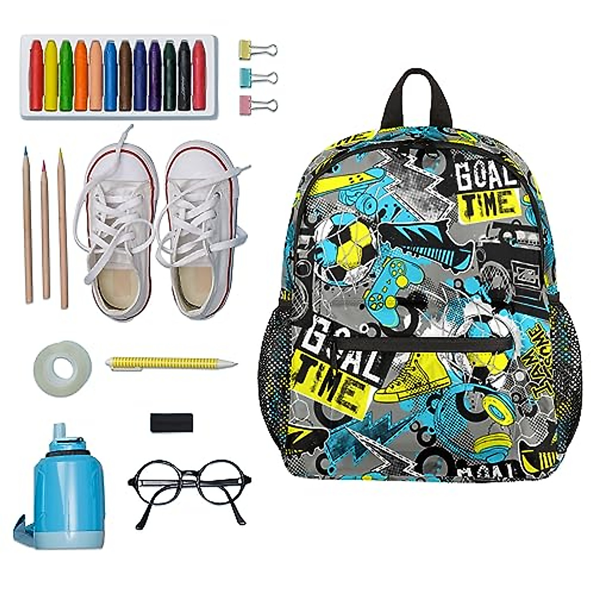Sports Soccer Football Kids Backpack for Boys, Soccer Ball Skateboard Toddler Mini Backpack for Elementary Nursery Kindergarten Preschool, Back to School Bookbags Student Travel Bag with Chest Strap