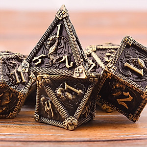 AUSTOR 7-Die Metal DND Dice Set Dungeons and Dragons Dice with Box Roll Playing Game Dice Polyhedral Dice D20 D12 D10 D% D8 D6 D4 Metal Dice for Pathfinder Warhammer MTG RPG Board Games