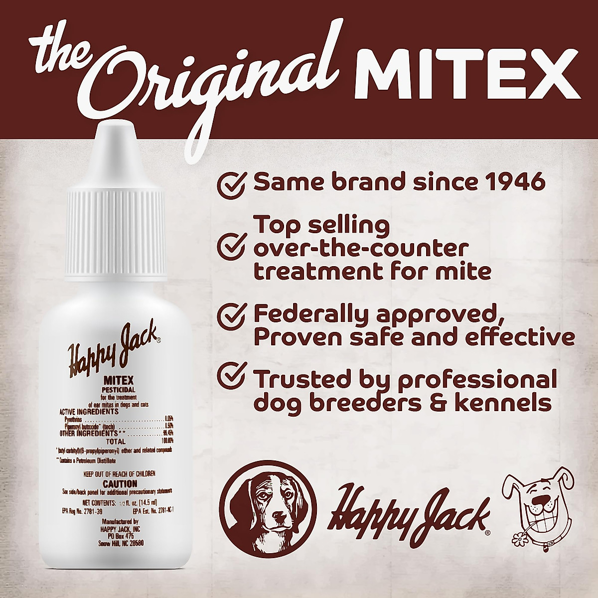 HAPPY JACK Mitex Ear Mite Treatment for Dogs & Cats (0.5 oz), Itch Relief from Constant Itching & Ear Irritation