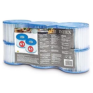 Intex 29011E Type S1 PureSpa Easy Set Pool Spa Hot Tub Filter Replacement Cartridges (6 Filters), Blue and White