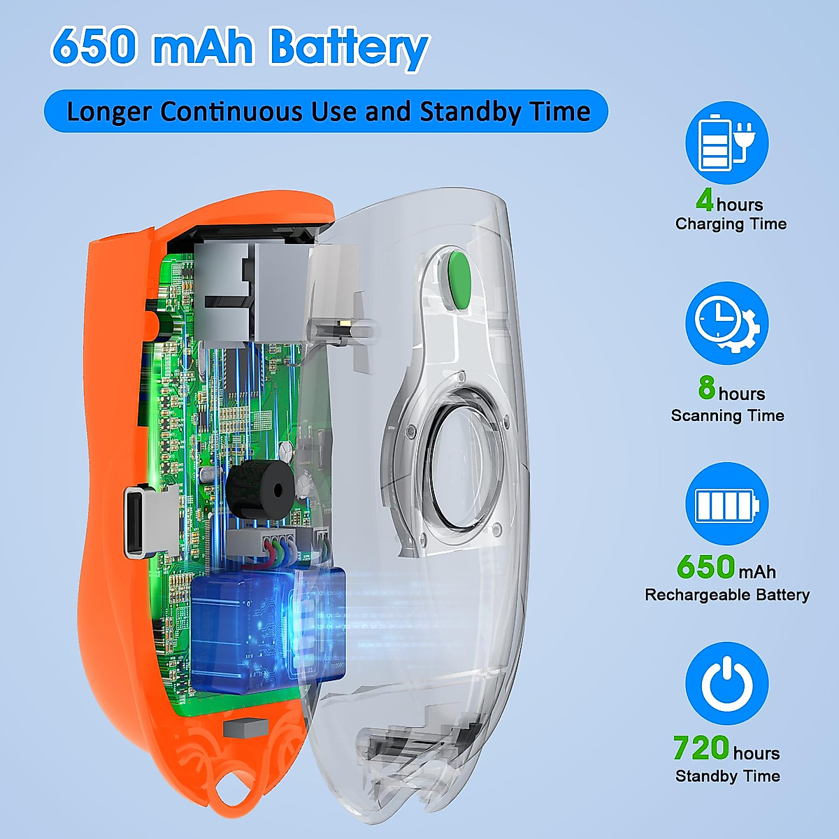 Symcode Bluetooth Barcode Scanner Mini 1D Small Portable Barcode Scanner 3-in-1 Bluetooth & 2.4G Wireless & USB Wired Barcode Scanner with Android,iOS,Computers,Windows