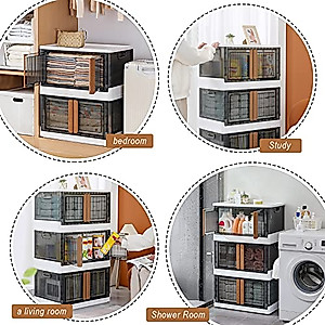 Yevheniys Collapsible Storage Bins-Storage Bins with Lids,8.4Gal Folding Storage Box, Stackable Toy Storage Bins, Containers for Organizing, Storage Box with Door(3pack)