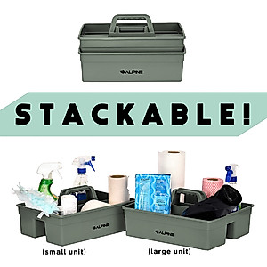 Alpine Industries 3-Compartment Plastic Cleaning Caddy – Commercial Quality Plastic Tool Organizer w/Handle for Cleaning Bathroom Floors & Windows (Small), Grey