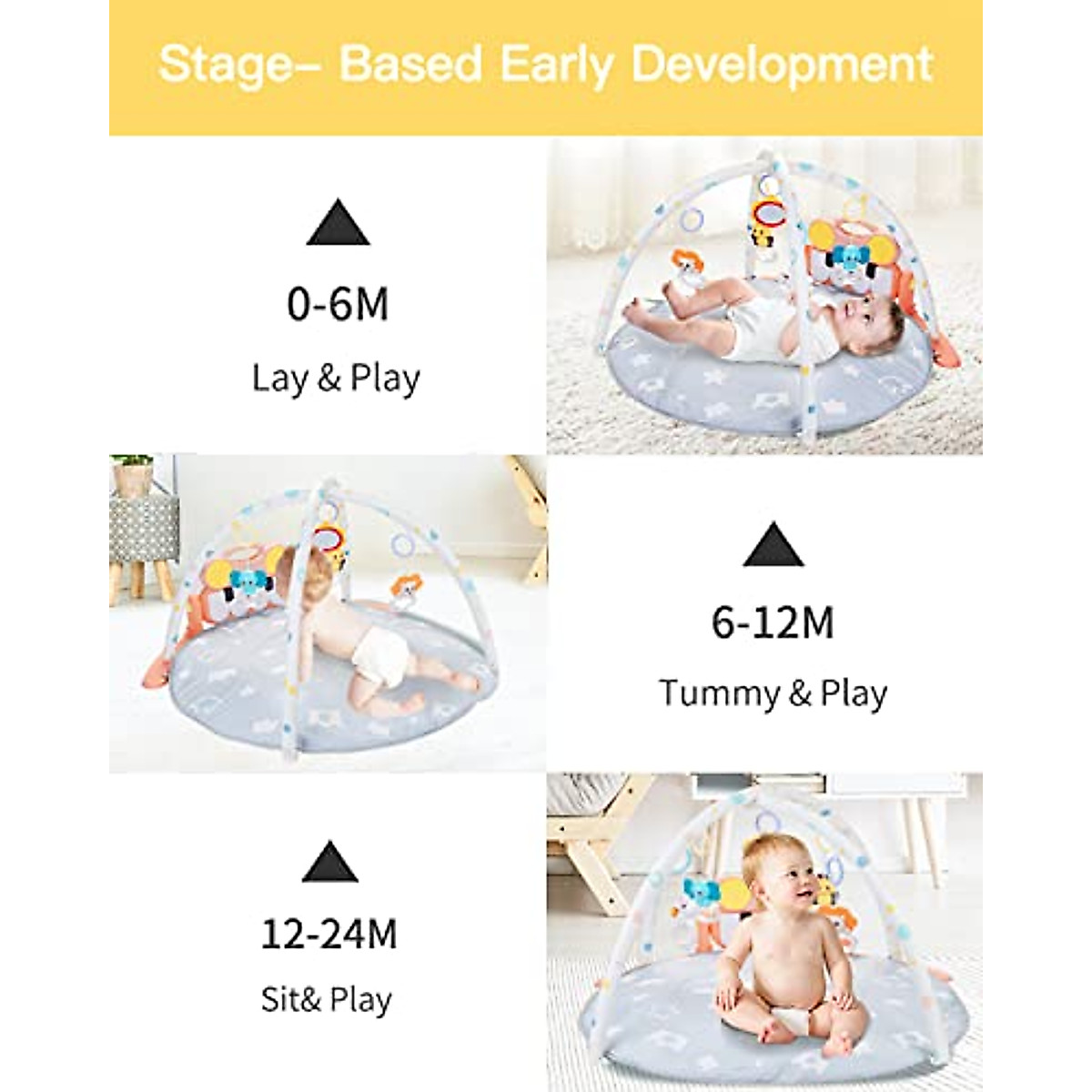 Baby Gym Play Mat,Musical Activity Center Kick Piano Gym Tummy Time Toys for Newborn Babies，Infant Toys Large Thickened and Non Slip Mat Washable (Red)