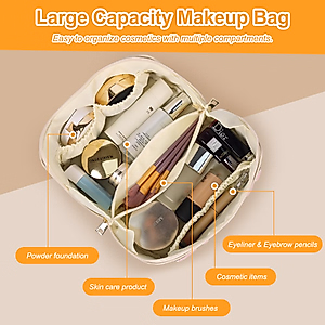 JOINDO Large Capacity Skincare Bag, Chenille Letter Preppy Makeup Bag, PU Leather Large Capacity Travel Cosmetic Bag with Divider and Handle, Gift for Women