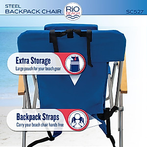 Rio Beach Original 4-Position Steel Backpack Chair with Pillow, Hands-Free Beach Chair Backpack for Adults, Navy