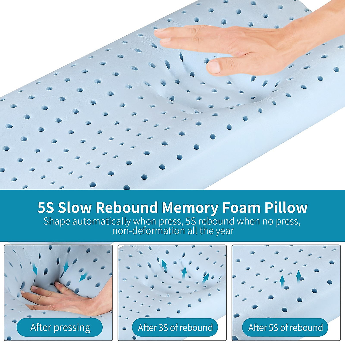 Memory Foam Pillows Neck Pillow Bed Pillow for Sleeping Ergonomic Cervical Contour Pillow for Side Back Stomach Sleeper for Neck and Shoulder Pain