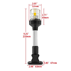 ISURE MARINE 9" LED Fold Down Boat Stern Light 3 Nautical Mile Navigation Anchor Lights White All Round 360° for Pontoon and Fishing Boats