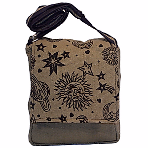 Sun, Moon Planets and Stars Celestial Hippie Crossbody Shoulder Bag (Green)