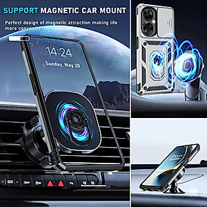 Janmitta Compatible with OnePlus Nord N30 5G Case Built in Slide Camera Lens Cover+Screen Protector+Finger Ring Holder Kickstand,Heavy Duty Shockproof Full Body Protective Phone Cover,2023 Silver