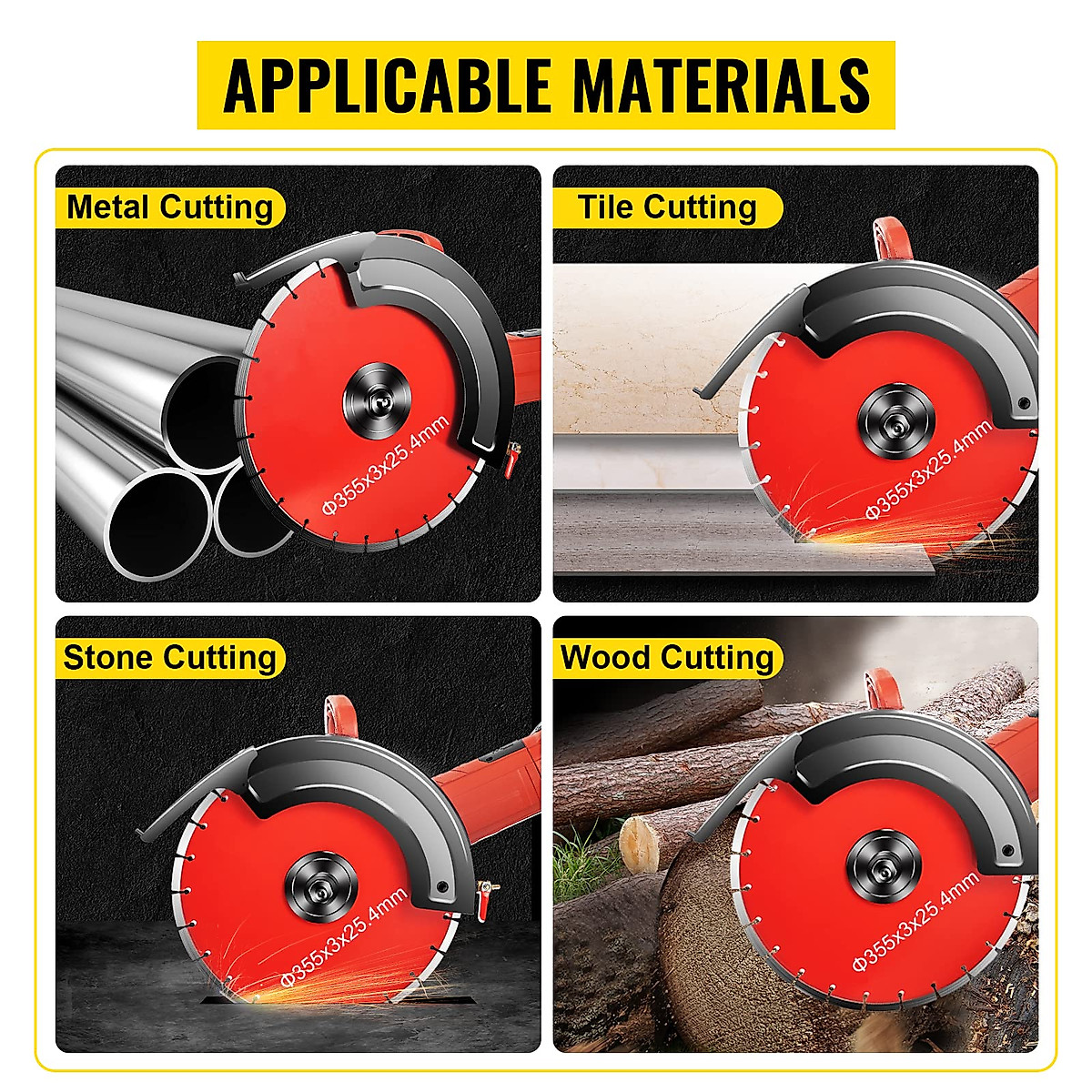 VEVOR 14" Electric Concrete Saw, 1800W Concrete Cutter 15Amp Cut-off Saw, Wet/Dry Corded Circular Saw with 14" Blade and Attachments, 5" Cut Depth Masonry Saw for Granite, Brick, Porcelain