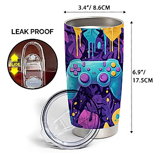 FOCIUZTA 20oz Tumbler with lid, Insulated Cup, Travel Coffee Mug, Ideal for Easter, Gaming Enthusiast, Mother’s Day, Birthday Gifts, Tropical Gaming Design