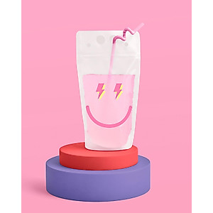 xo, Fetti Preppy Party Birthday Drink Pouches - 15 count | Cute Birthday Party Cups, Smiley Party Decorations, y2k Bachelorette Party Supplies, Cool Drinkware, Pink Favors