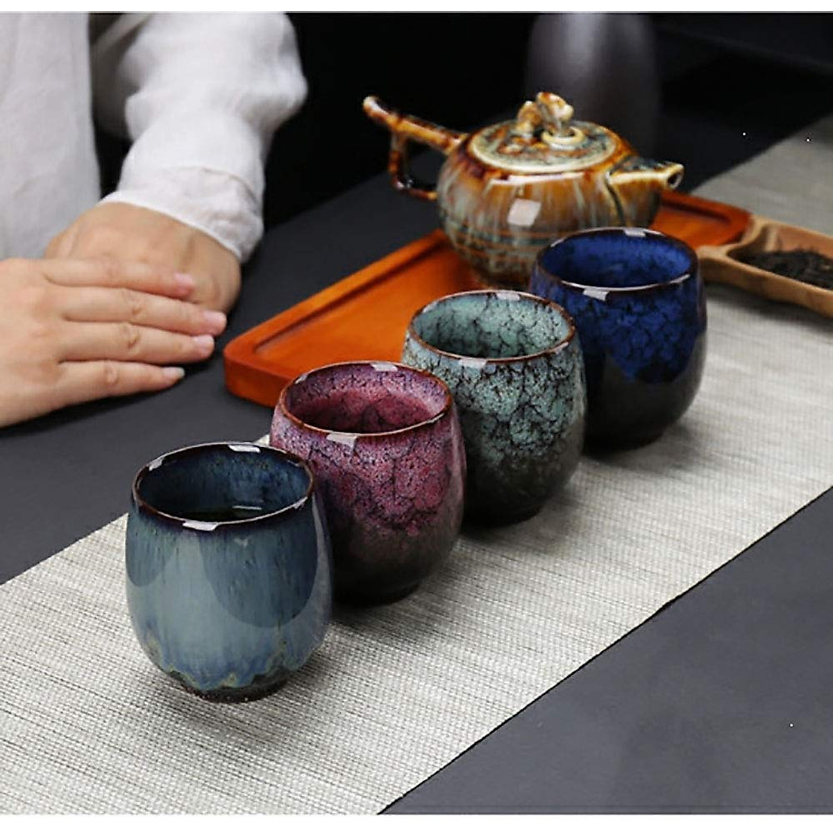 Lxuwbd Jianzhan Ceramic Teacup, Kung Fu Tea Set, Coffee cup，Yerba Mate Set - Ceramic Mate CupSet of 4 (4 colors)