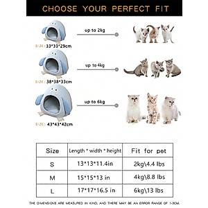 QWINEE Indoor Cat Bed Cave with Removable Cushion Pet Plush Warm Tent Cartoon Penguin Design Pet Sleeping Bed for Cats Dogs Kitten Puppy and Rabbit Blue S