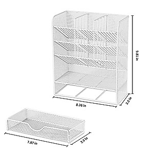 Spacrea Pen Holder Desk Organizer - Desk Organizers and Accessories, Pencil Holder with 10 Compartments and 1 Drawer（White）