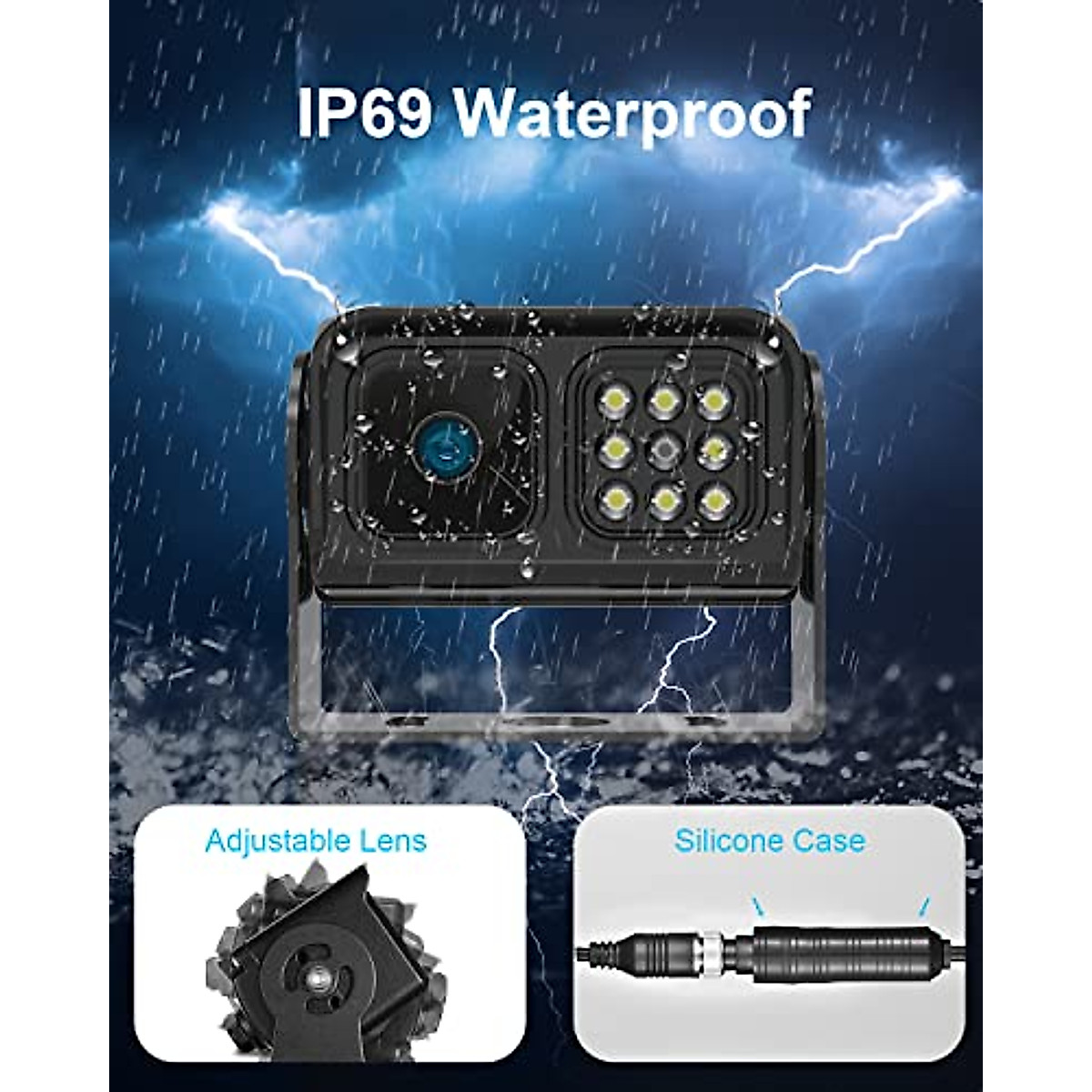 2K Backup Camera Systems, 7 Inch Vehicle Back Up Cameras with IP69 Waterproof Rear View Camera IR Night Vision, Wire Reserve Camera with Suction Cup Mount Bracket