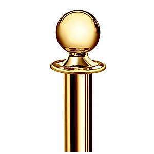 New Star Foodservice 54736 Round Top Brass Plated Stanchions, Set of 2 Posts with 1 of 79.5-Inch Red Velvet Rope