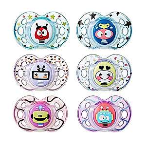 Tommee Tippee Fun Style Pacifiers, Symmetrical Design, BPA-Free Silicone Binkies, 18-36m, 2 Count, Colors and Designs Vary