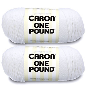 Caron One Pound White Yarn - 2 Pack of 454g/16oz - Acrylic - 4 Medium (Worsted) - 812 Yards - Knitting/Crochet