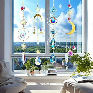 370 Pcs Crystal Suncatcher Kits Hanging Chandelier Crystals Prisms Parts Rainbow Maker Pendants for Stained Glass Window Hanging DIY Sun Catchers Beads Indoor Window Outdoor Garden Decor (Gold)