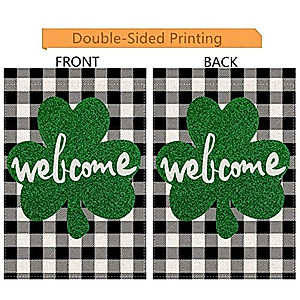 AUOIKK Welcome Buffalo Plaid Shamrock Garden Flag Vertical Double Sided, St Patrick's Day Yard Sign Porch Flag Home Party Hanging Wall Flags Banner Outdoor Decoration 12.5 x 18 Inch