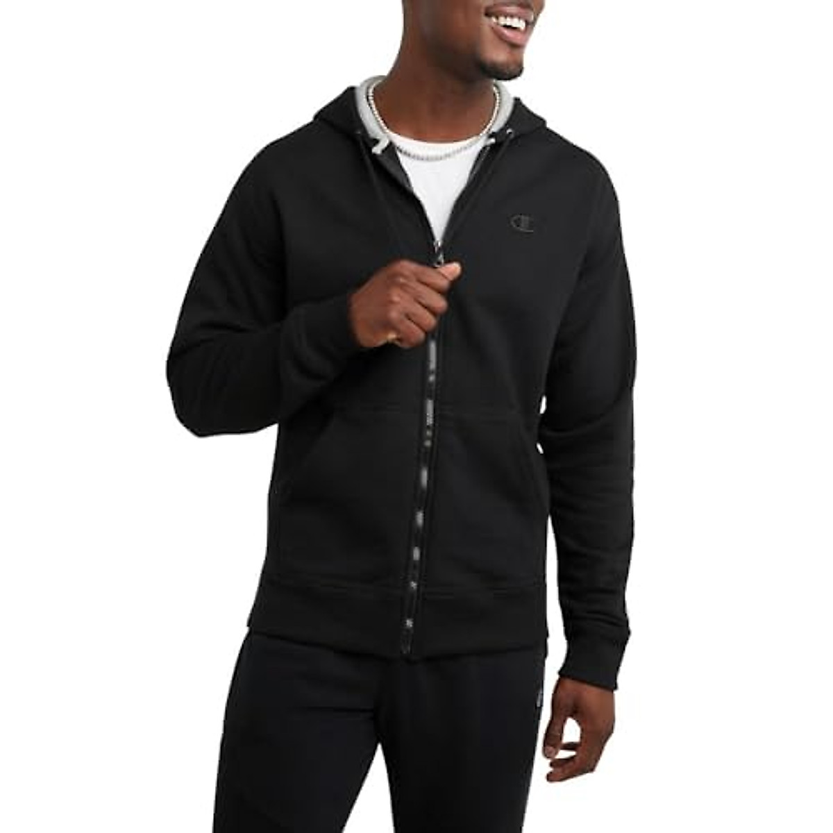 Champion, Powerblend, Comfortable Zip-Up Hoodie Sweatshirt for Men (Reg Tall), Black C Logo, 4X-Large big