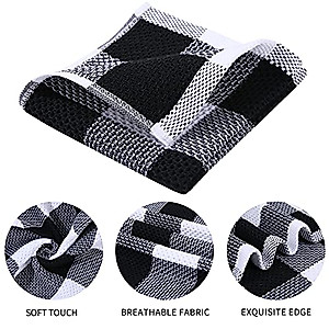 Mordimy 100% Cotton Waffle Weave Plaid Dish Cloths, 12 x 12 Inches, Super Soft and Absorbent Quick Drying Buffalo Check Dish Rags for Kitchen, 6-Pack, Black & White