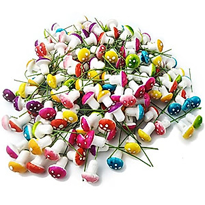 NSBELL 160PCS Fairy Garden Mushroom Mini Tiny Foam Mushroom Miniature Colorful Mushroom Artificial Fairy Garden Ornament for Flower Pot Micro Landscape Decoration