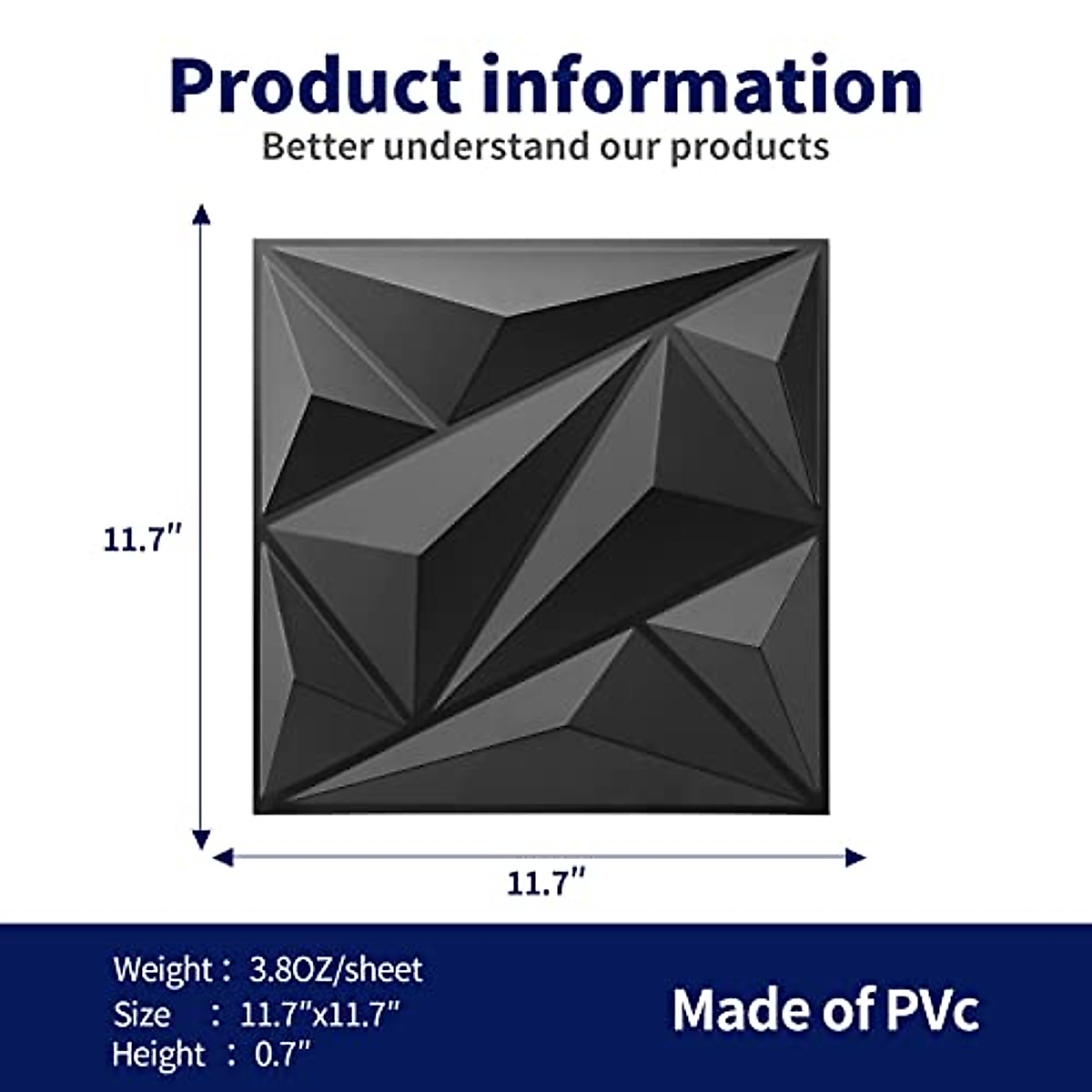 Art3dwallpanels 33 Pack 3D Wall Panel Diamond for Interior Wall Décor, PVC Flower Textured Wall Panels for Living Room Lobby Bedroom Hotel Office, Black, 12''x12'' Cover 32.Sq.Ft.