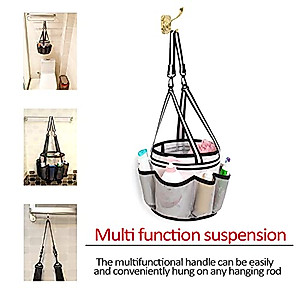 Ligereza Multi-Function Suspension Handles Mesh Portable Shower Caddie, Large Capacity, Round Bottom, 9 Side Pockets, College Dorm Room Essentials, Bathroom Caddy Shower Bag (Large White)